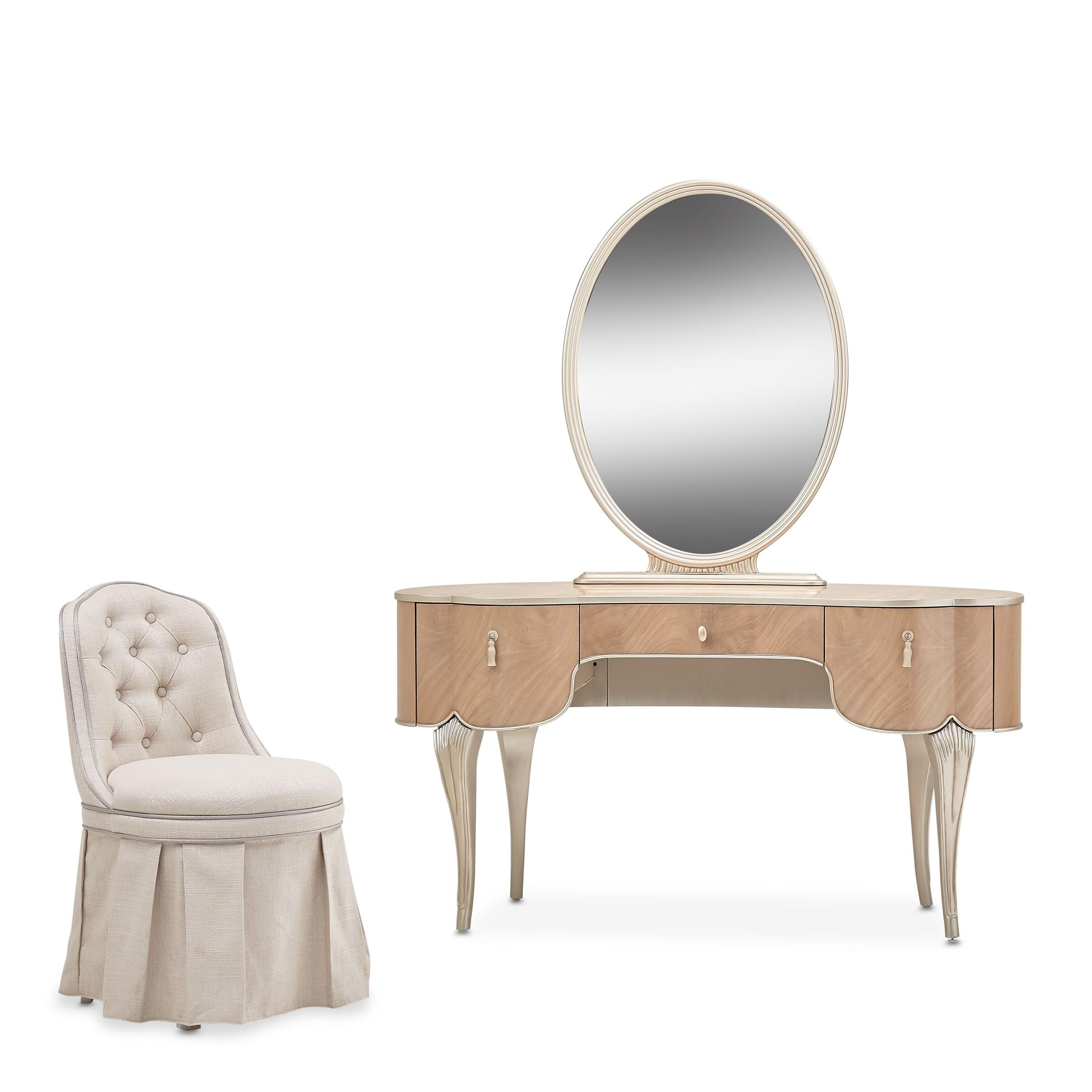 Michael Amini Villa Cherie Vanity Mirror, Desk & Bench | Steinhafels