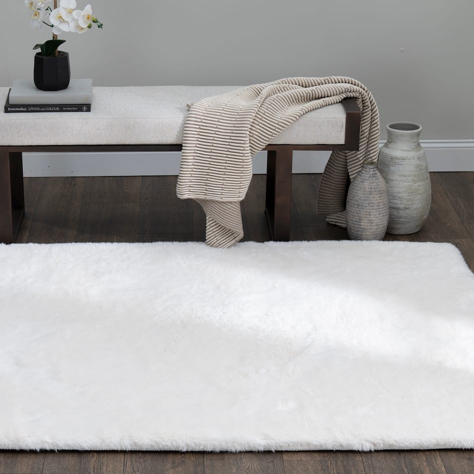 Belgian White Faux Fur/Memory Foam Area Rug 7'6"W x 9'6"L | Steinhafels