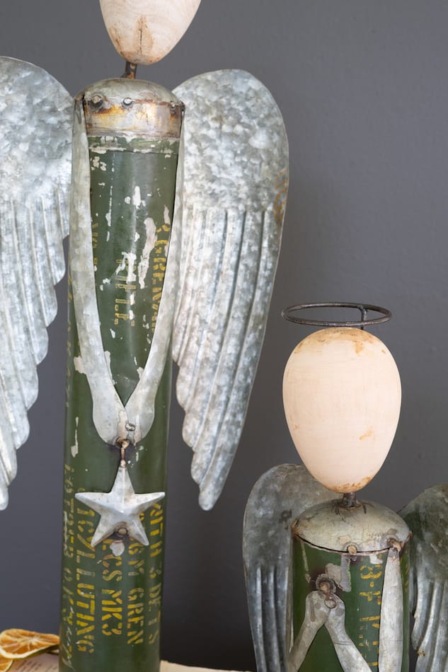 Set of 2 Recycled Metal and Wood Angels 8.5/11"W x 19/23"H | Steinhafels