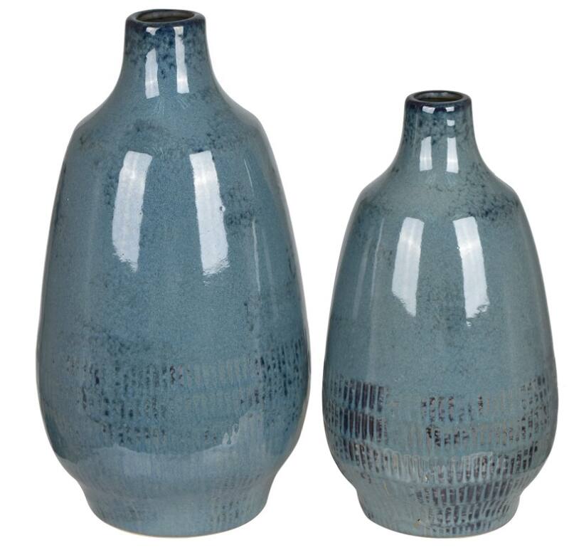 Set of 2 Blue Ceramic Vases 6/7"W x 10.5/13"H | Steinhafels