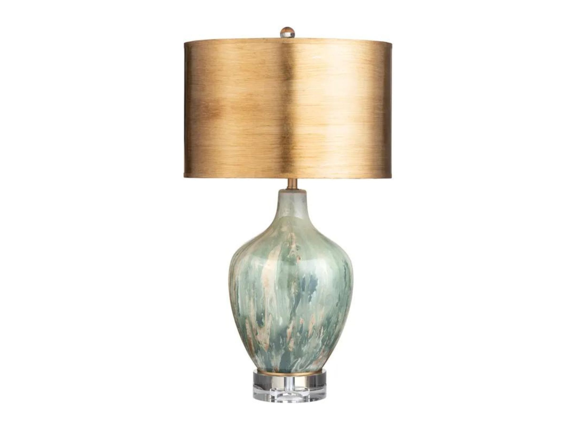 Green, Bronze, and Gold Glass Table Lamp 27.5"H | Steinhafels