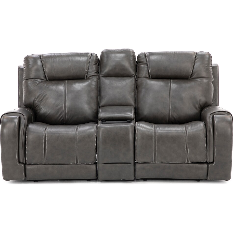 Zion 3-Pc. Leather Fully Loaded Reclining Console Loveseat | Steinhafels