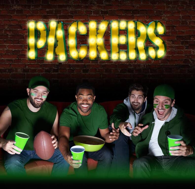 Gold Recycled Metal Packers Wall Decor With Bulbs 46"W x 13"H | Steinhafels