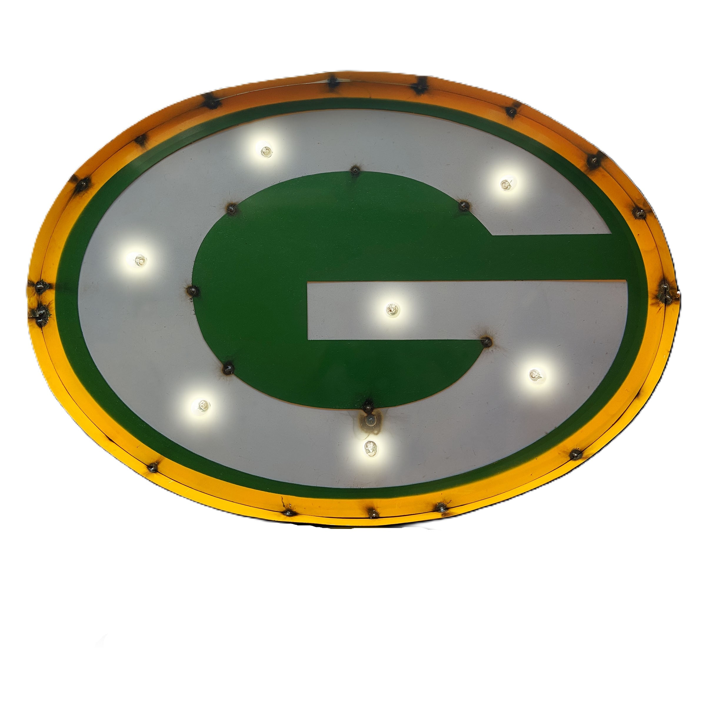 Recycled Metal Packers Logo Wall Décor with Bulbs 33"W x 24"H | Steinhafels