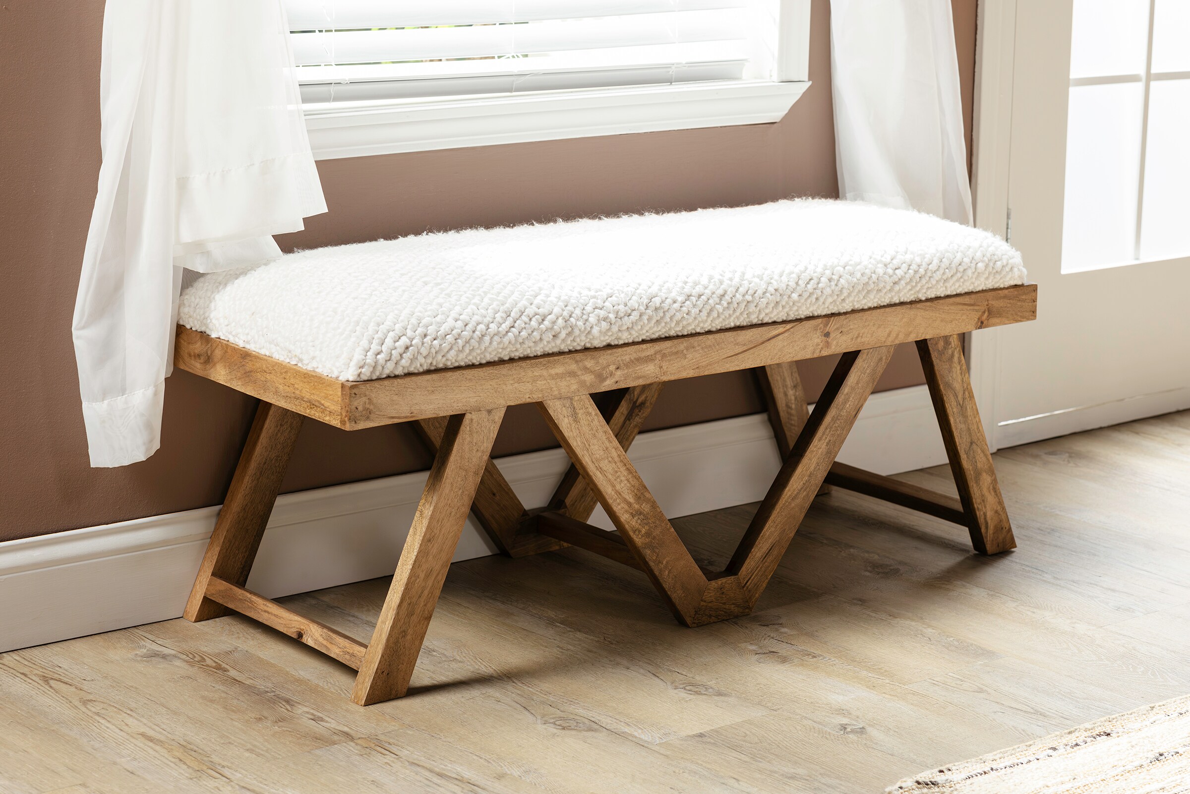 Brown upholstered bench store