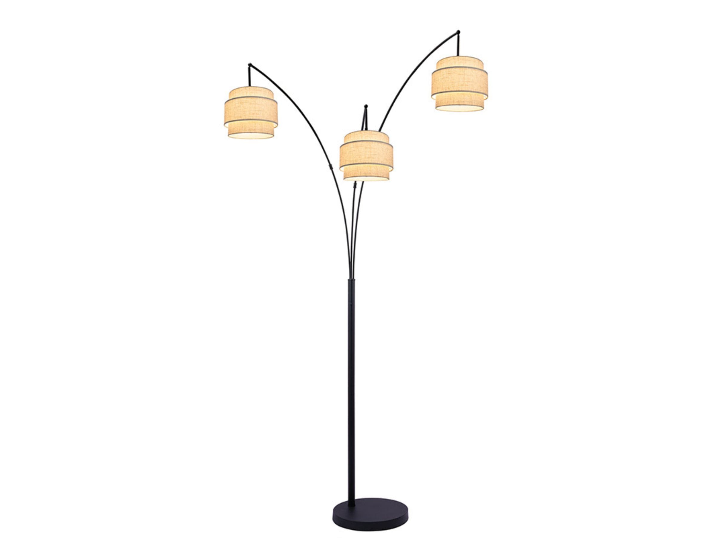 3-Light Black Metal With Layered Shade Arc Floor Lamp 93"H | Steinhafels