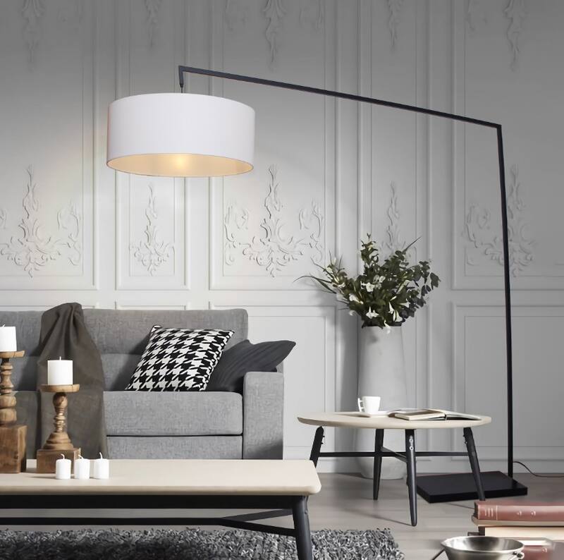 Black With Drum Shade Marble Base Floor Arc Lamp 87"H | Steinhafels