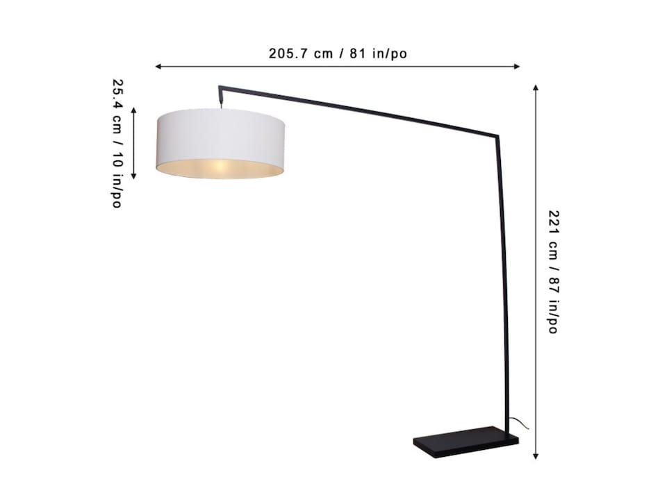 Black With Drum Shade Marble Base Floor Arc Lamp 87"H | Steinhafels
