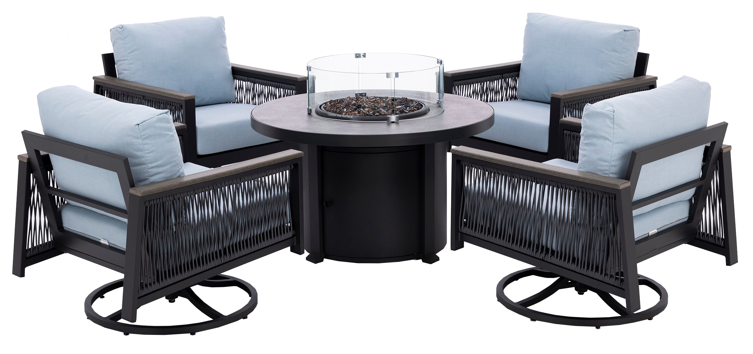 Hixon 5-pc Fire Table With Four Cyprus Swivel Rocker Chairs | Steinhafels
