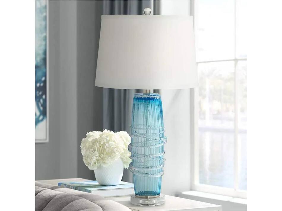 Blue Seeded Glass Table Lamp 28.5"H | Steinhafels