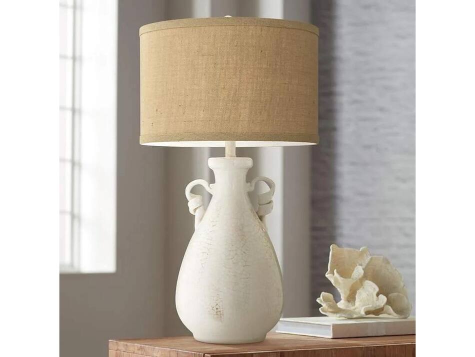 White Ceramic with Handles Table Lamp 29"H | Steinhafels