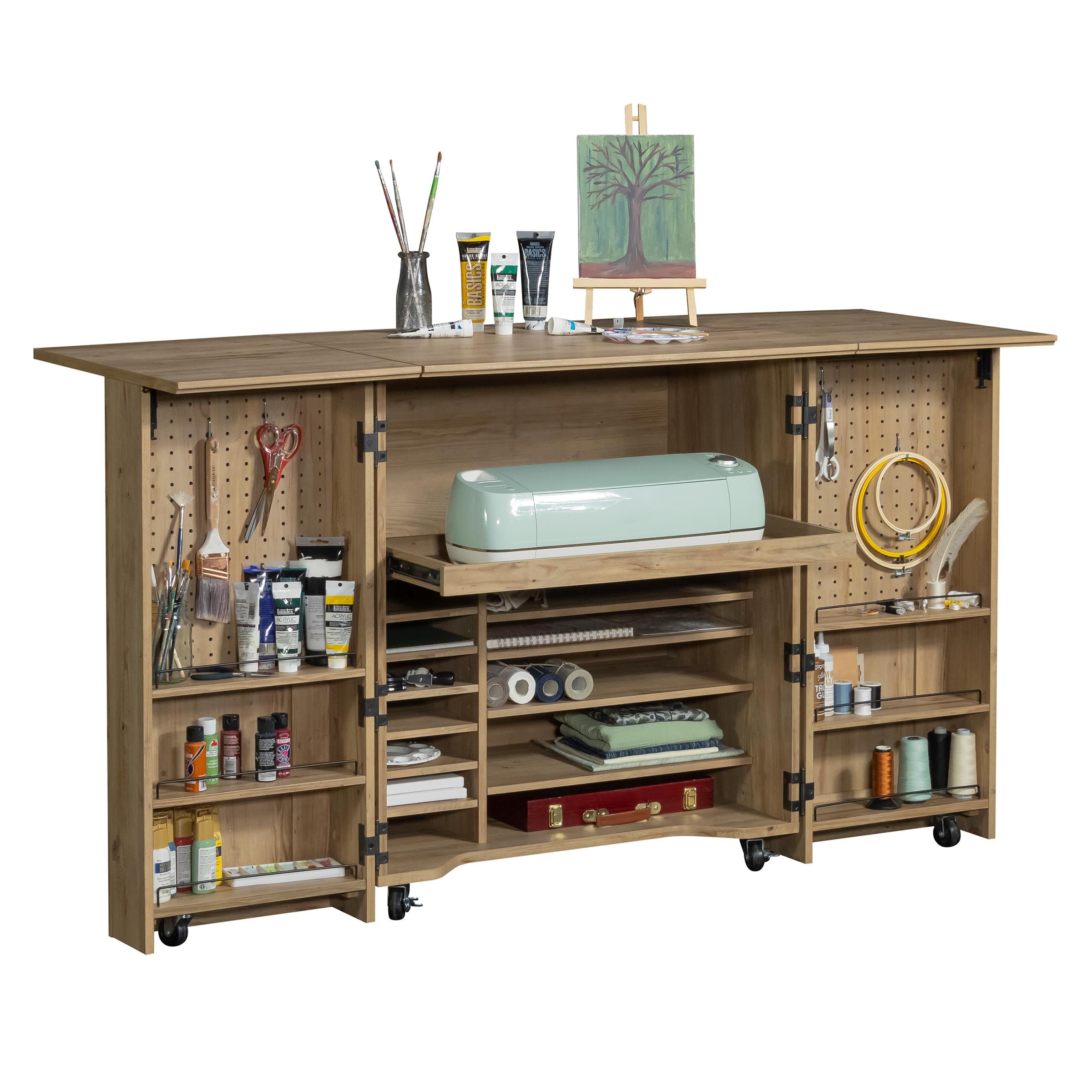 Khaki Pine Rolling Craft Cart | Steinhafels