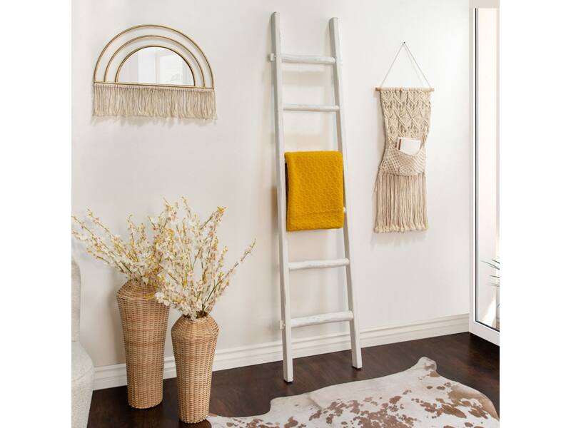 White Distressed Wood Ladder 19"W x 76"H | Steinhafels