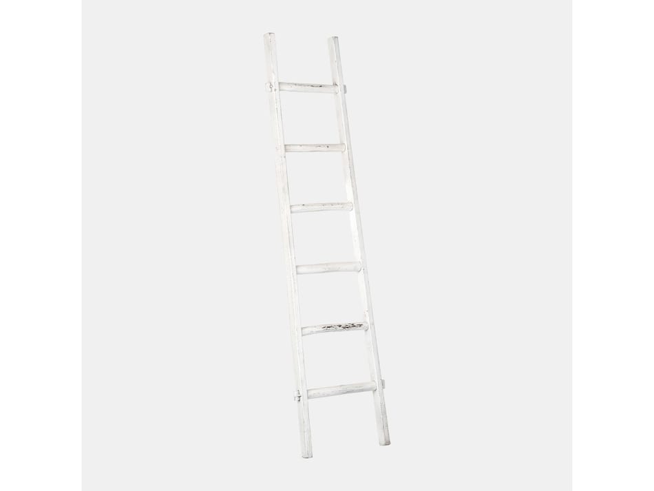 White Distressed Wood Ladder 19"W x 76"H | Steinhafels