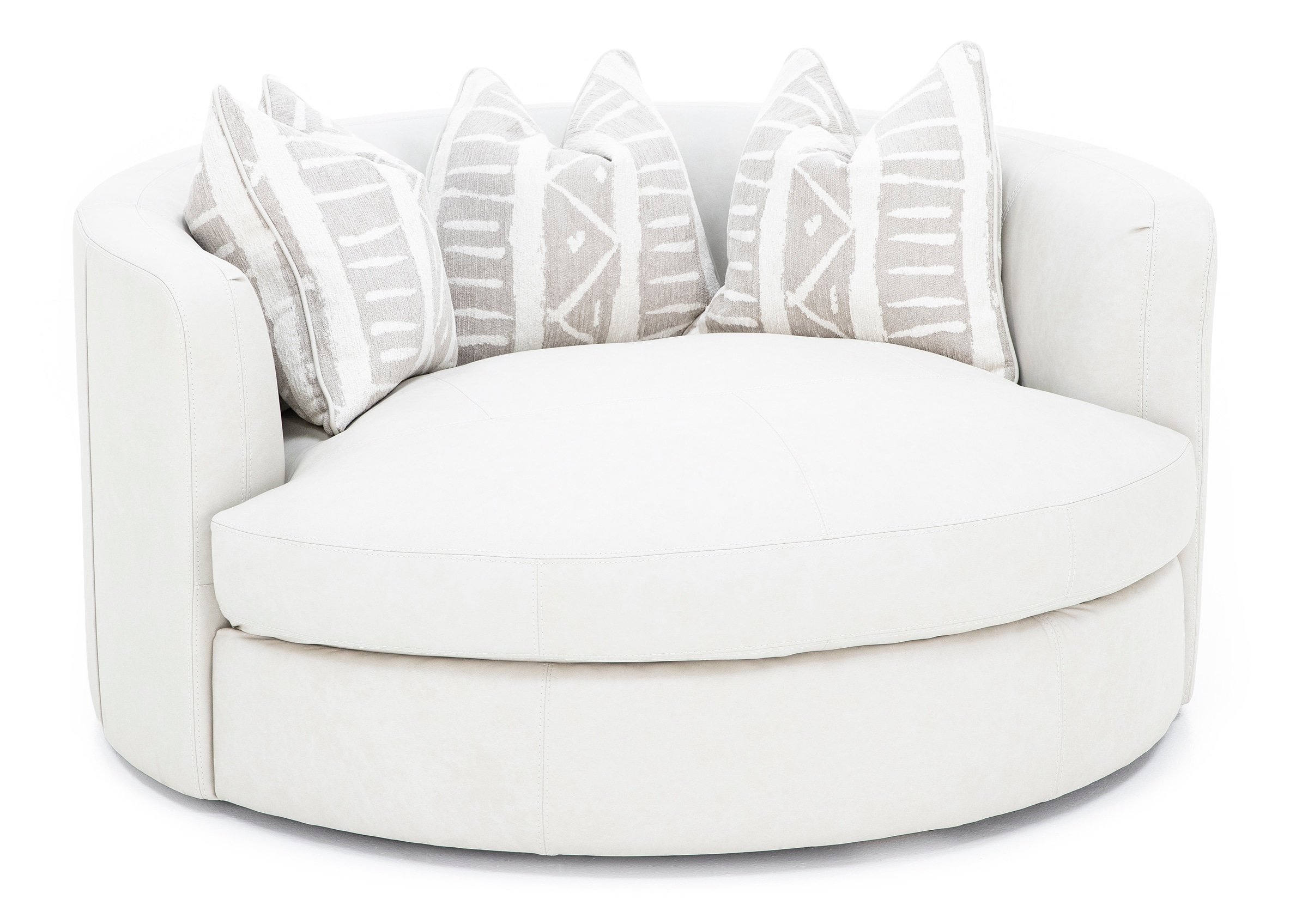 Maestro Leather Swivel Cuddle Chair With Pillows | Steinhafels