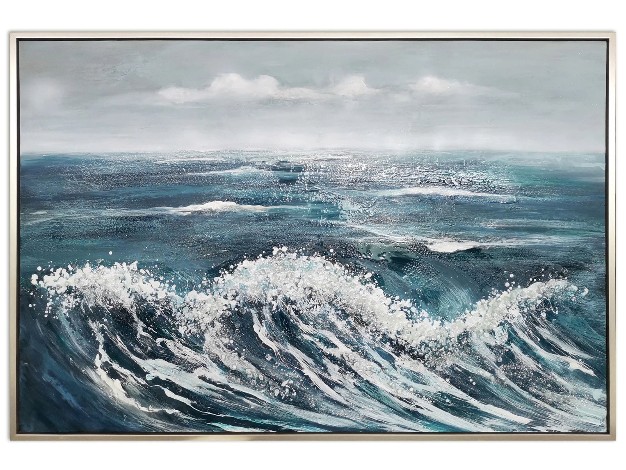 Blue Waves Hand Embellished Framed Canvas Art 62"W x 42"H | Steinhafels