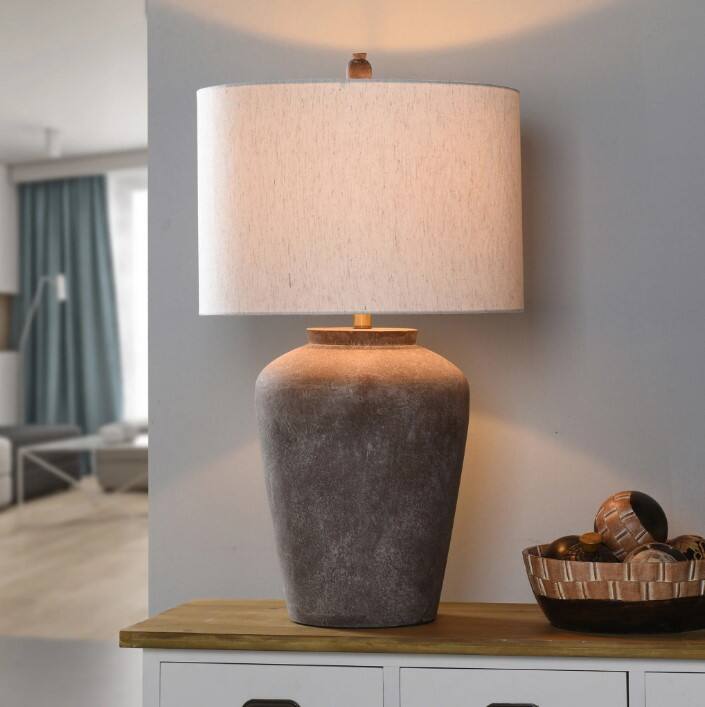 Distressed Brown Cement Table Lamp 31"H | Steinhafels