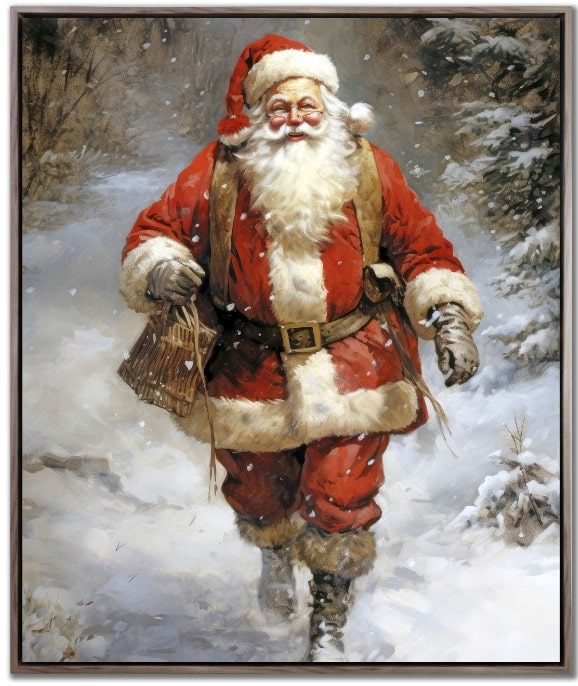Santa Stroll Hand Embellished Framed Canvas 20"W x 24"H | Steinhafels