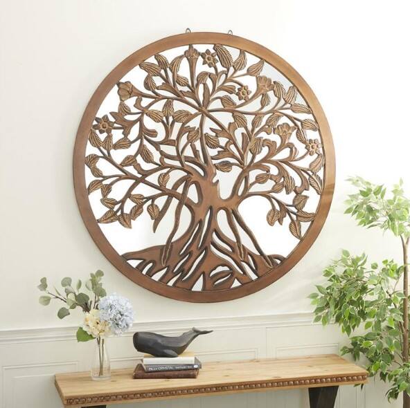 Wood Tree Decorative Wall Mirror 48" Round | Steinhafels