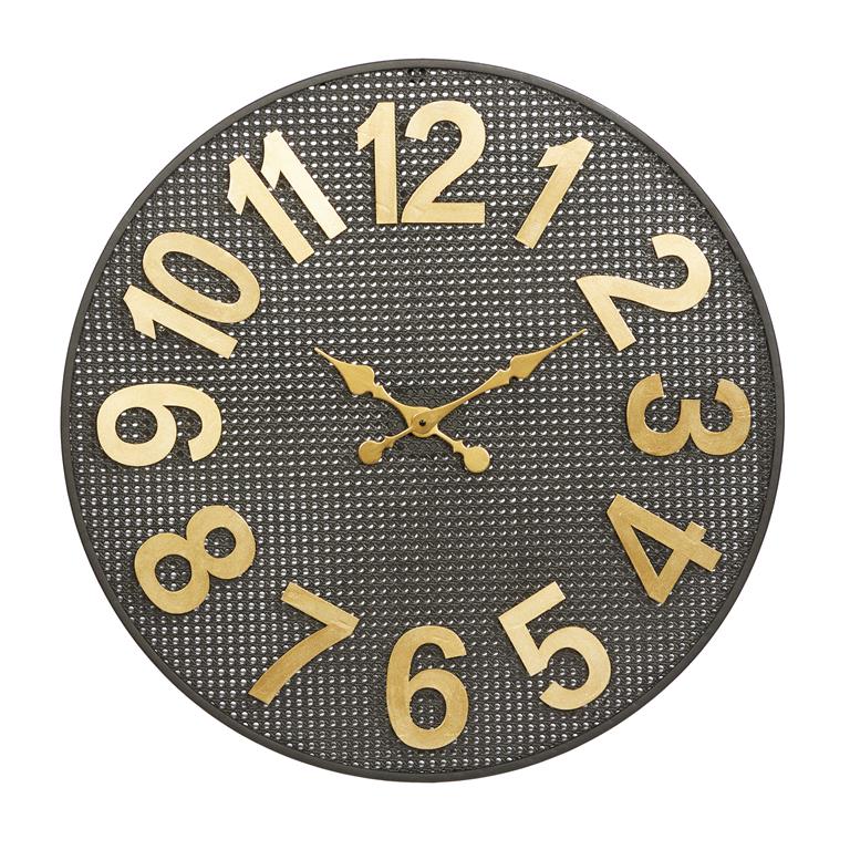Black with Gold Numbers Metal Wall Clock 32" Round | Steinhafels