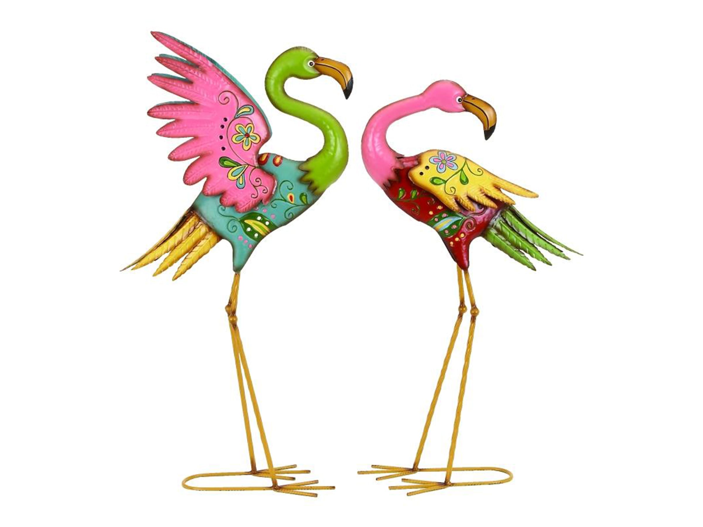 Set of 2 Multi Color Metal Flamingos 28/32"H | Steinhafels