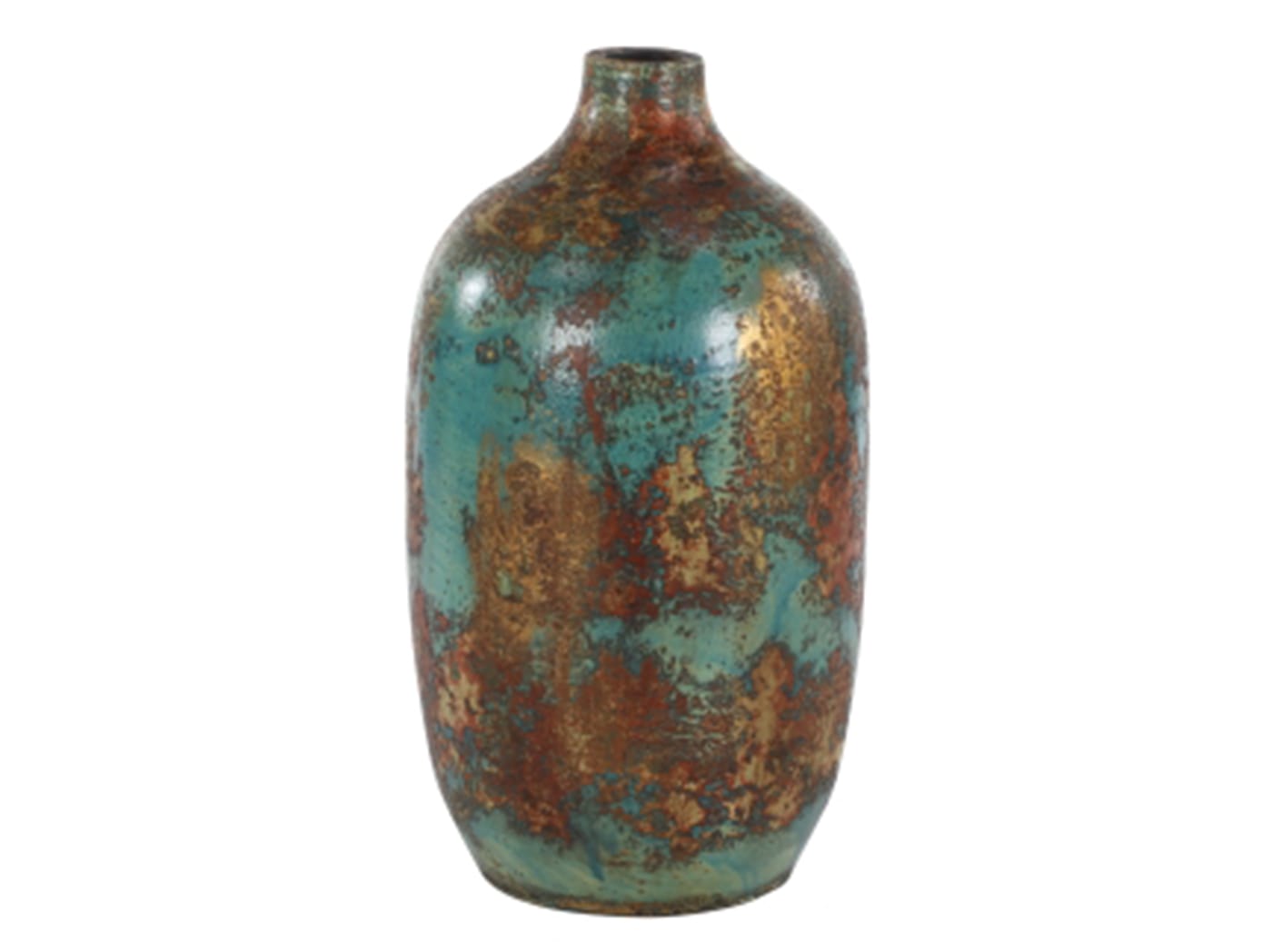 Large Teal and Bronze Terracotta Vase 8"W x 15"H | Steinhafels