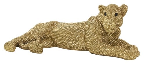 Gold Bling Laying Leopard Statue 25"W x 9"H | Steinhafels