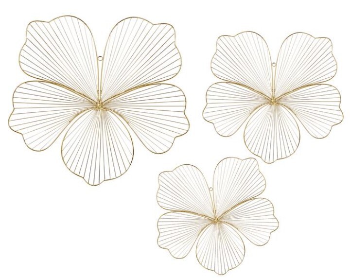 Set of 3 Gold Metal Flowers Wall Décor 19/21/26" | Steinhafels