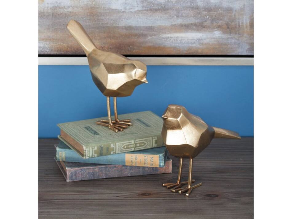 Set of 2 Gold Metal Bird Sculptures 7/8"H | Steinhafels