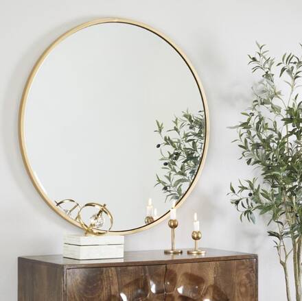 Gold Metal Beveled Wall Mirror 36" Round | Steinhafels