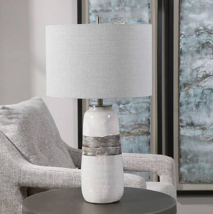 White Crackle Brown Ribbed Ceramic Table Lamp 27"H | Steinhafels