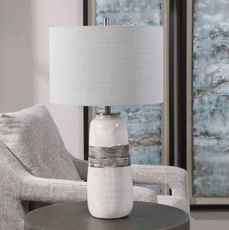 White Crackle Brown Ribbed Ceramic Table Lamp 27"H | Steinhafels