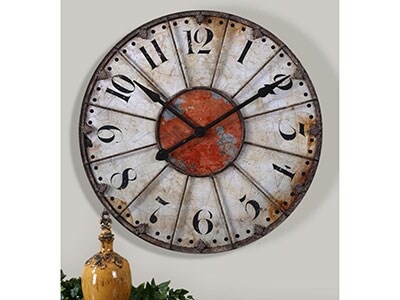 Ivory and Red Crackle Wall Clock 30" Round | Steinhafels