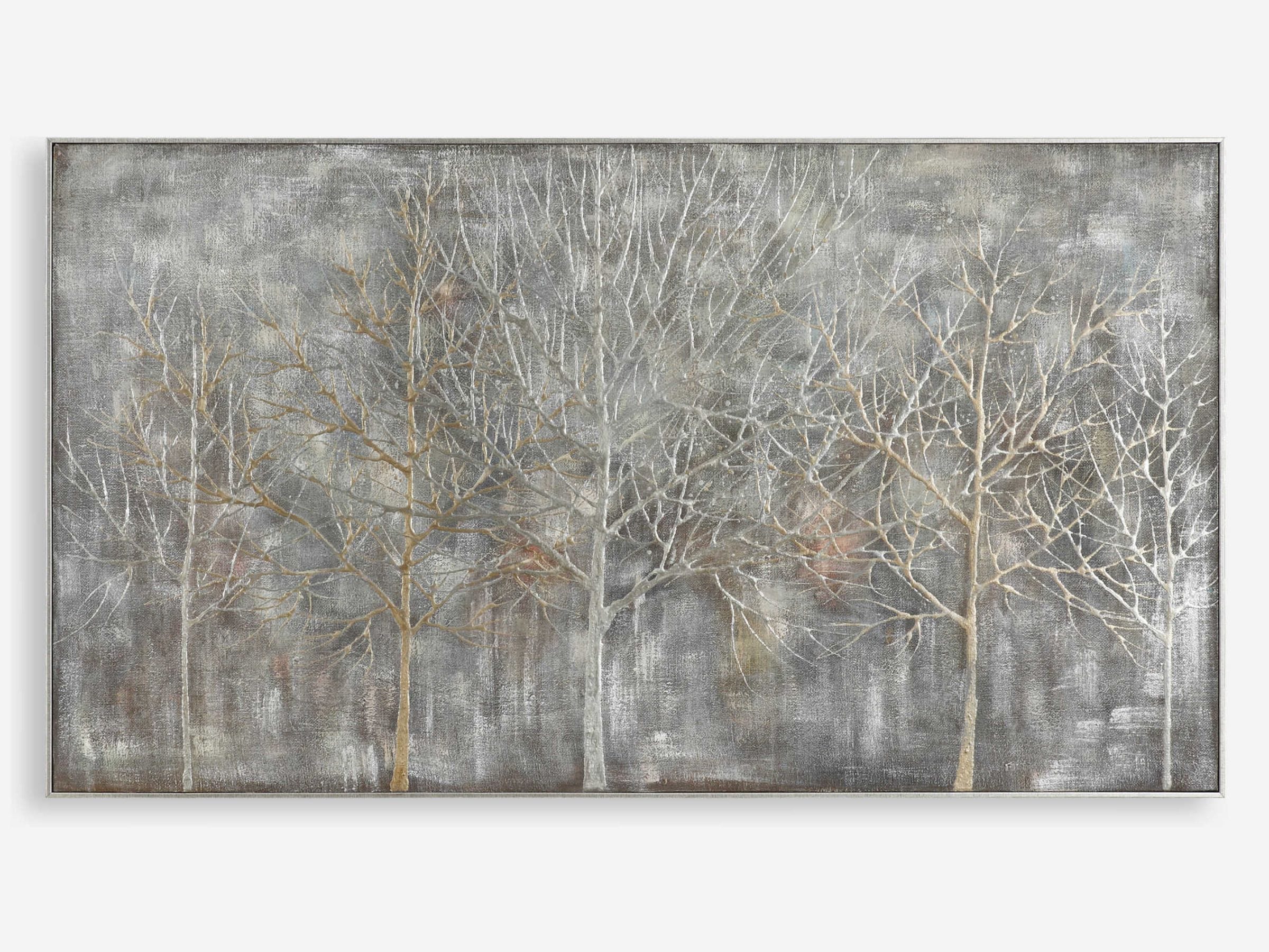Silver and Gold Handpainted Trees Framed Canvas Art 73"W x 41"H ...