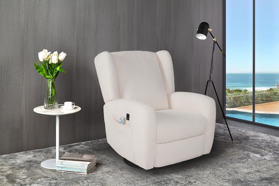 Emmy Self Rocking Power Glider Recliner with Remote in Oyster | Steinhafels